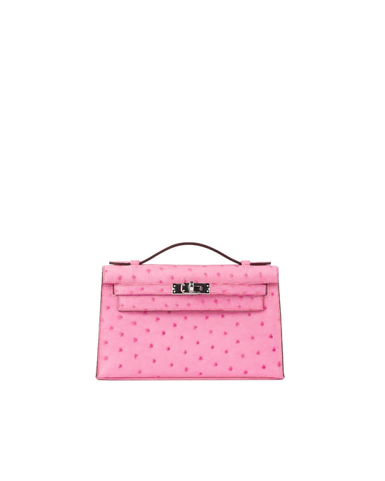 Kelly Pochette Bubblegum Ostrich with Palladium Hardware – Diamonds in ...