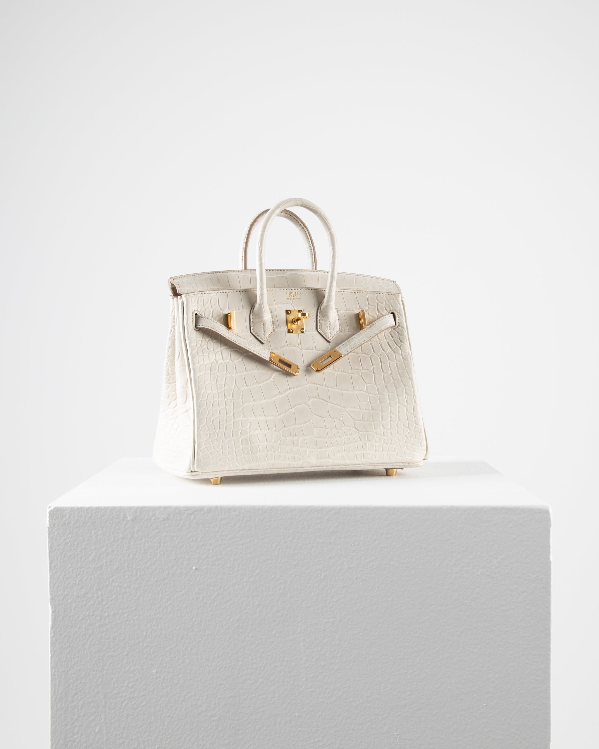 Birkin 25 in Matte Beton Alligator Mississippiensis with Gold hardware ...